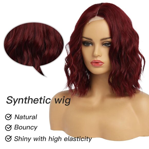 Accessories | Short Burgundy Wigs Women Shoulder Length Bob Curly Wavy ...